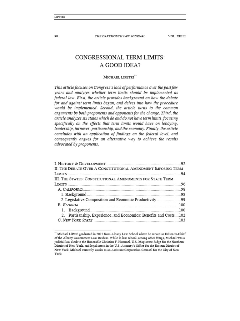 Congressional Term Limits - A Good Idea | PDF | United States Congress ...