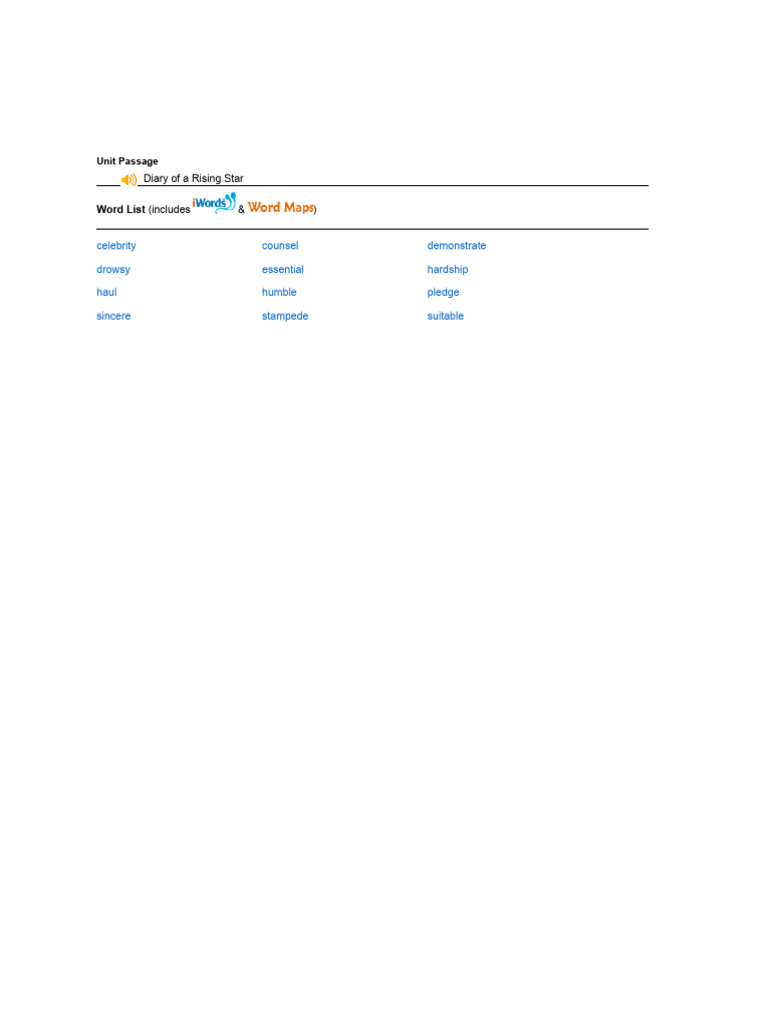 Vocabulary from "Diary of a Rising Star" | PDF