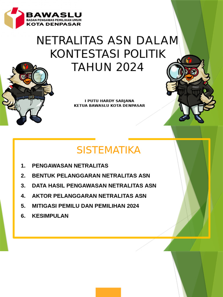 Materi Paparan Sosialisasi Netralitas ASN Bawaslu DPS PANDE | PDF