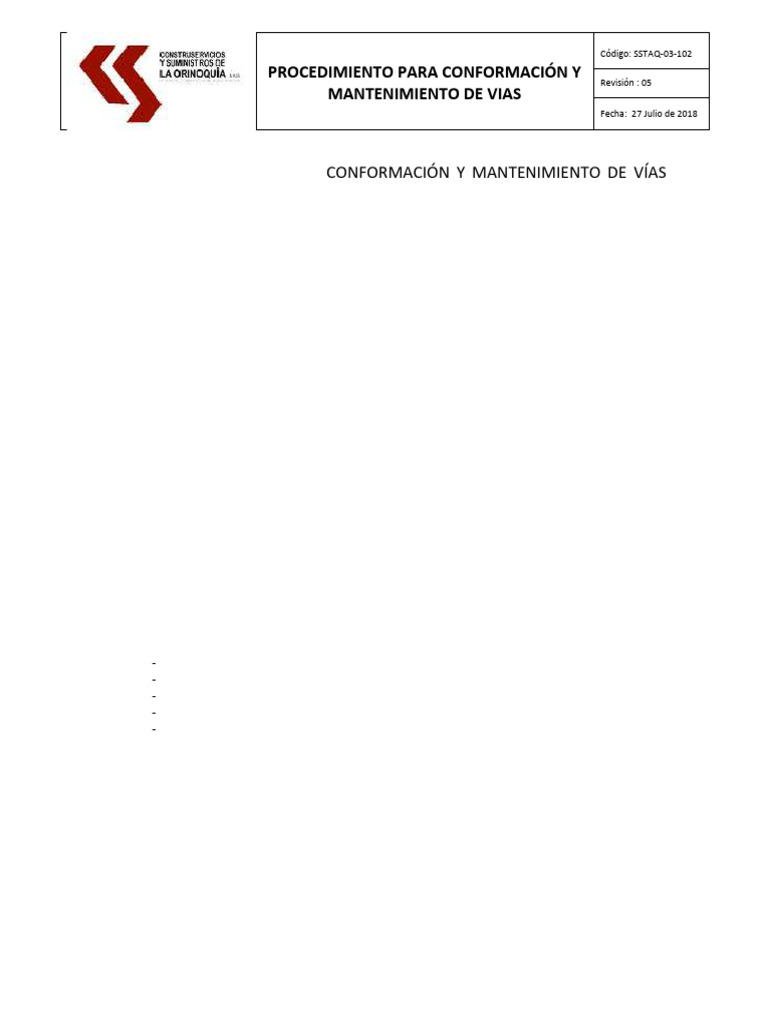 Procedimiento Mantenimiento de Vias | PDF | Valores