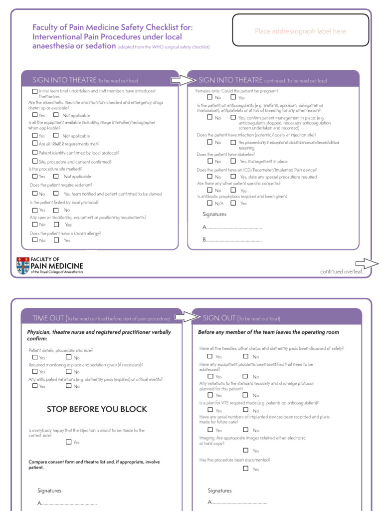 Intervention Checklist Updated Jan 2023 - 0 | PDF | Anesthesia | Patient