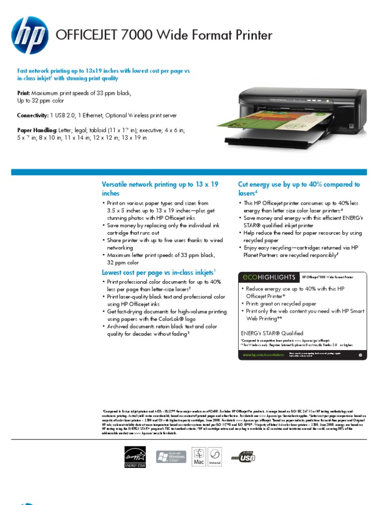 HP Officejet 7000 Wide A3+ | PDF | Printer (Computing) | Hewlett Packard