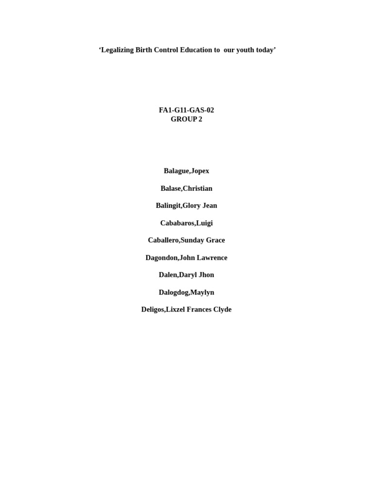 Fa1-g11-Gas-02 Cor 002 Group 2 Final Na Final | PDF | Birth Control | Adolescence