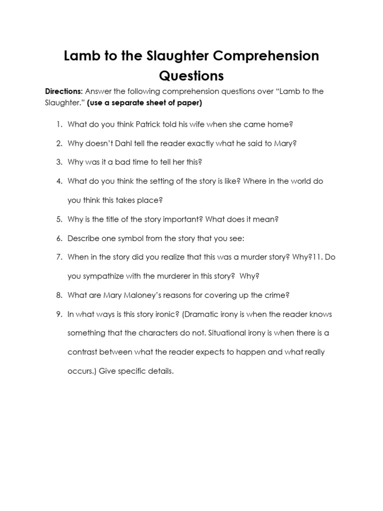 Lamb To The Slaughter Comprehension Questions | PDF
