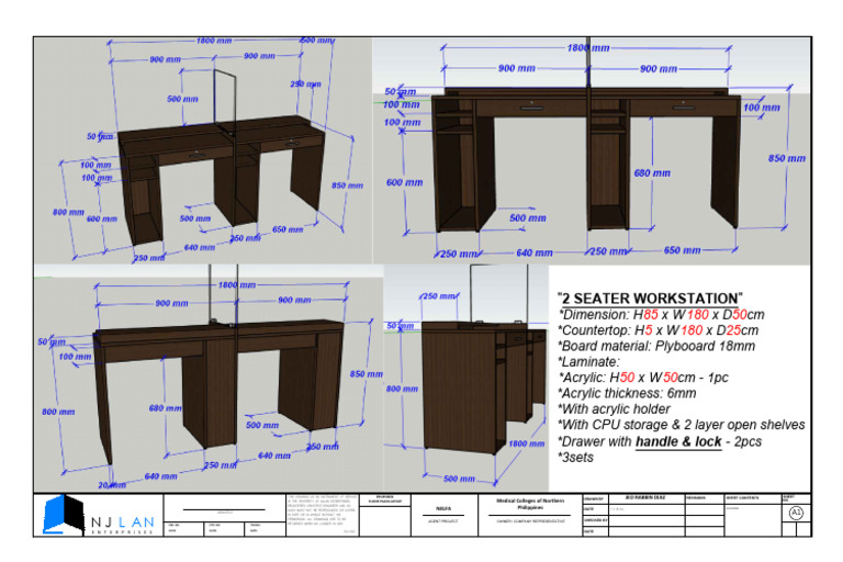 2 Seater Workstation Layout | PDF | Building Materials | Materials