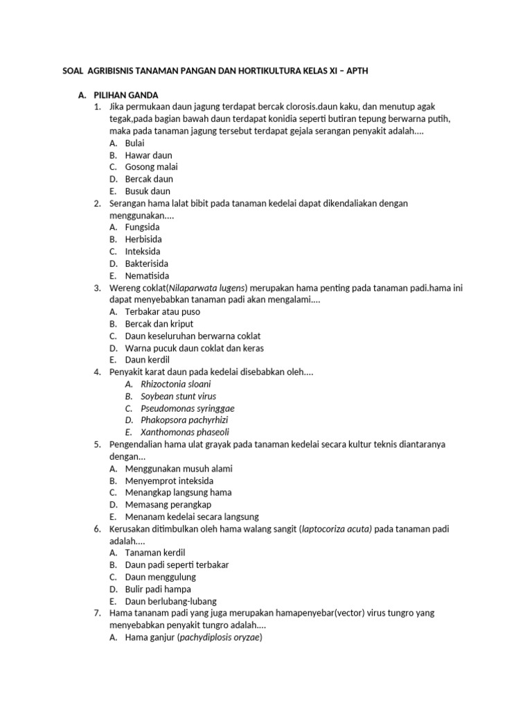 Soal Agrobisnis Tnaman Pangan SMSTR 1 XI Atph | PDF