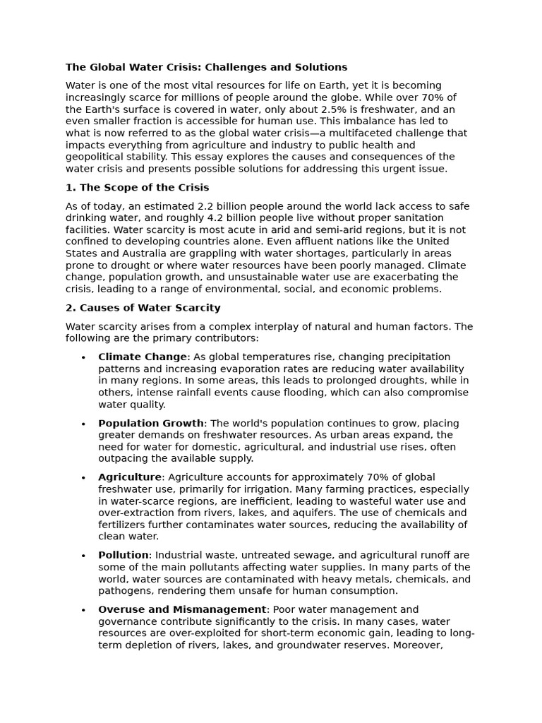 Global Water Crisis: Causes and Solutions | PDF | Water Scarcity | Water