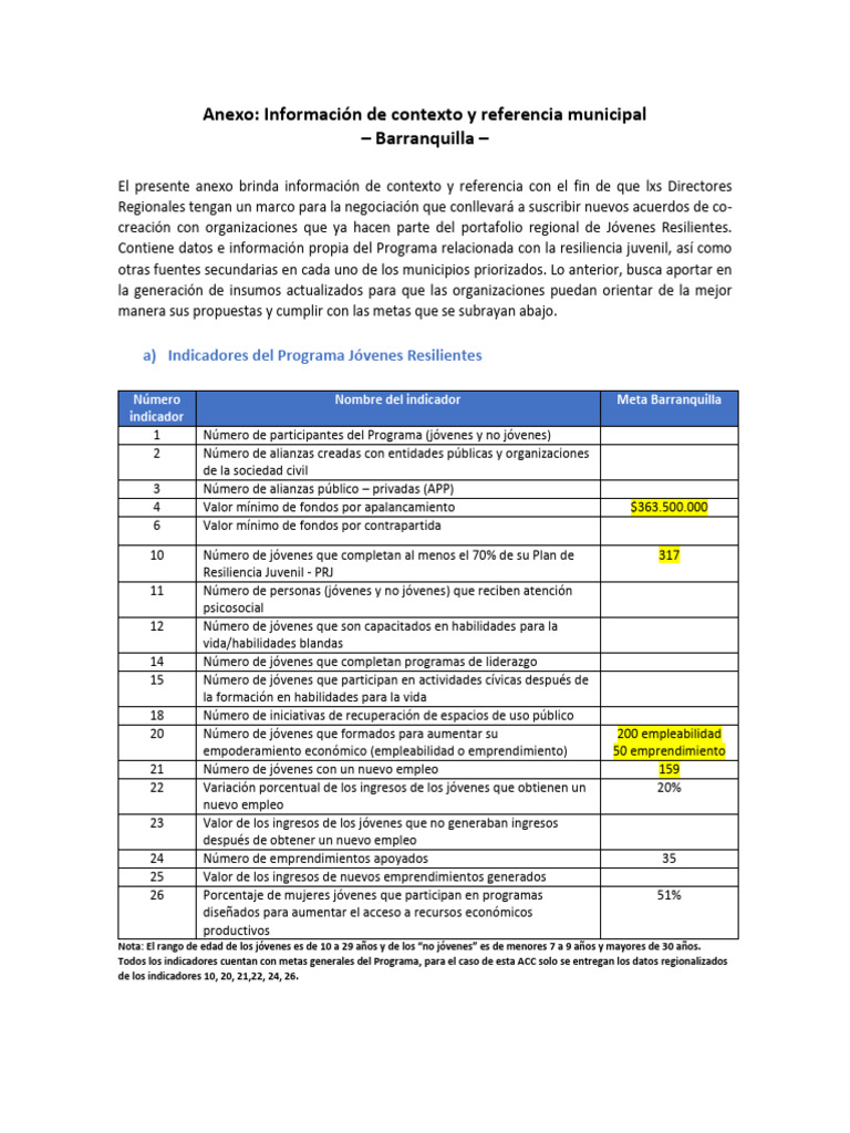 Anexo 4a. Informacion de Referencia Municipal - Barranquilla - Mod1 | PDF | Resiliencia ...