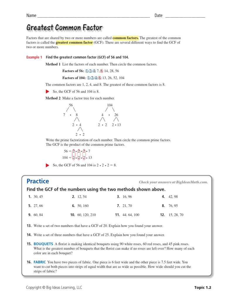 Greatest Common Factor Review | PDF | Number Theory | Mathematics