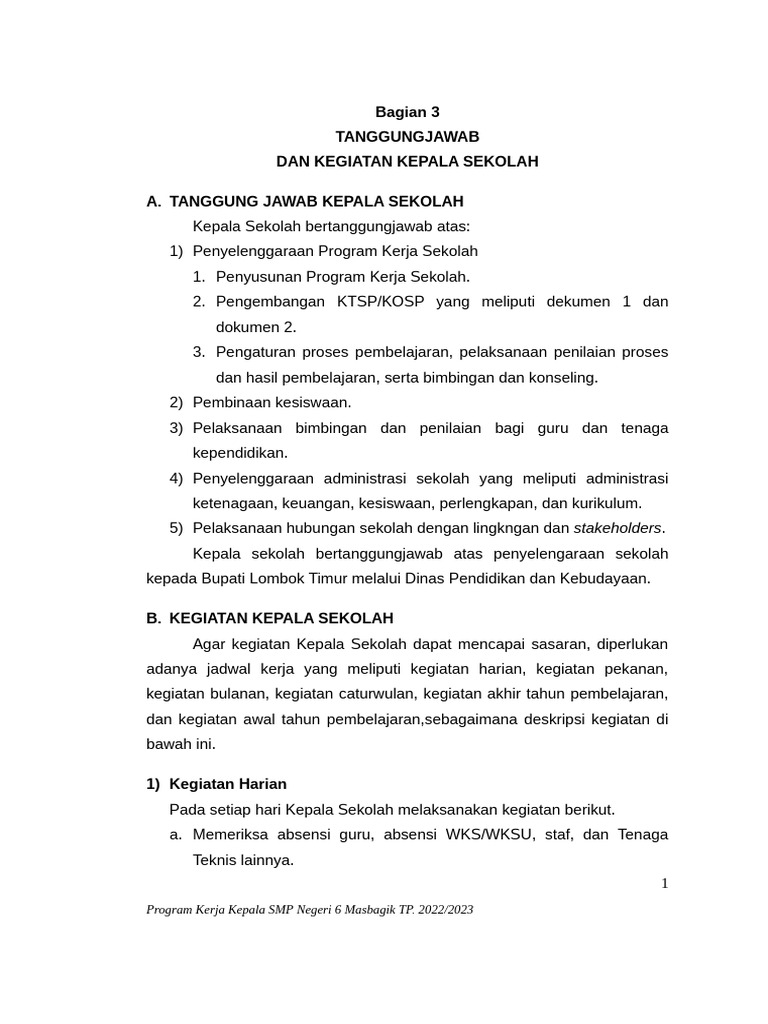 Program Kerja Kepsek Bag.3 | PDF