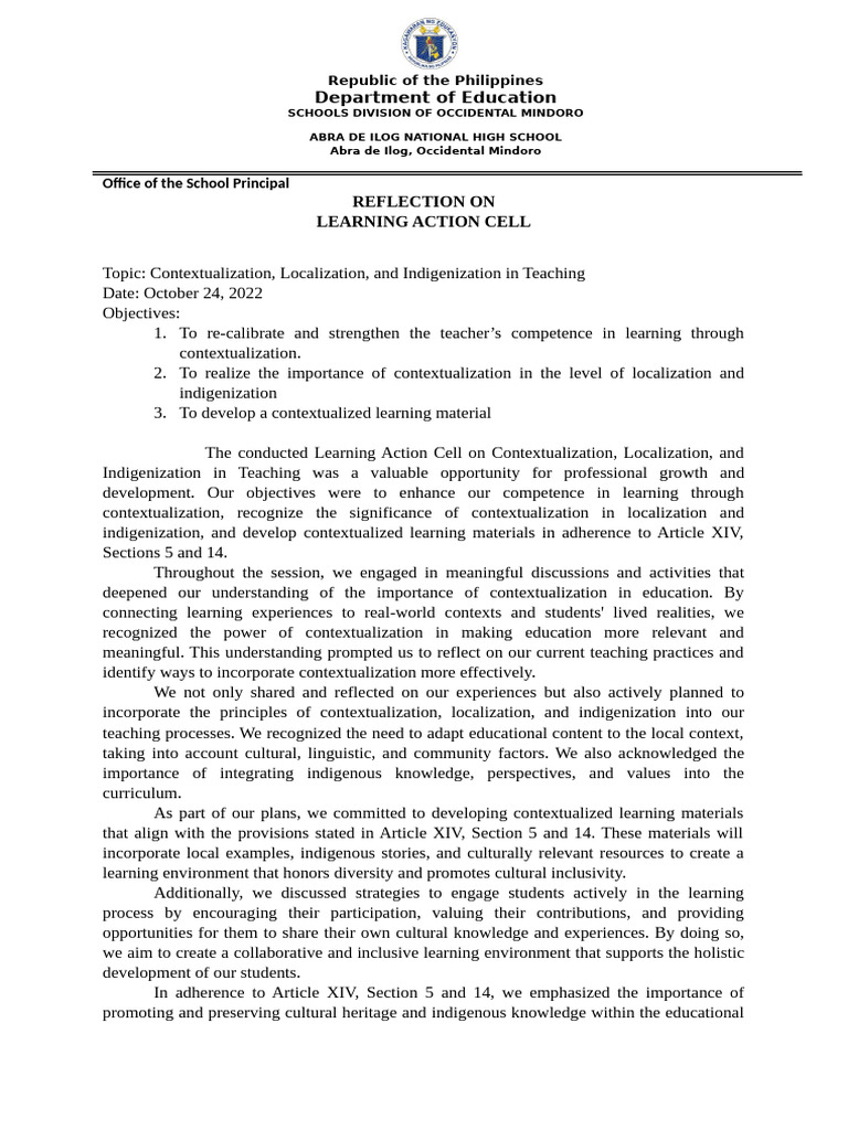 REflection - LAC SESSION | PDF