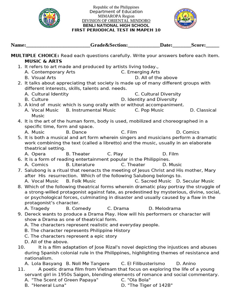 First Grading Periodical Exam Grade 7 2024-2025 Final | PDF | Theatre ...