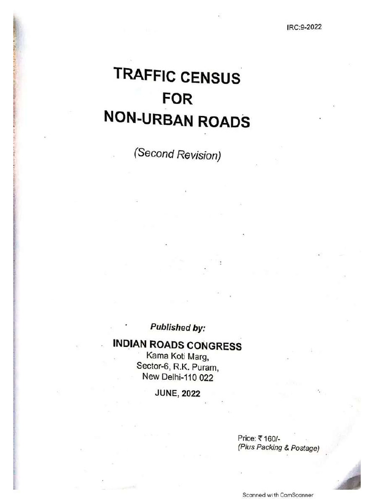 IRC-09-2022 Traffic Census For Non-Urban Roads | PDF