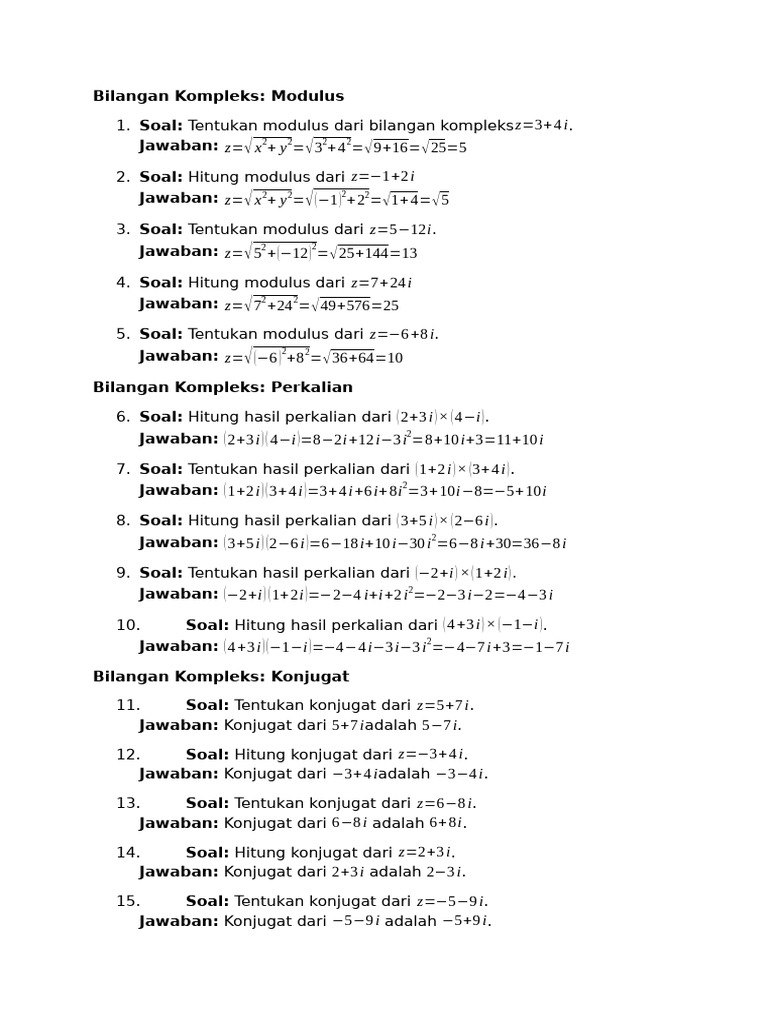 Latihan Bilangan Kompleks Dan Polinomial Kelas 11 Semester 1 | PDF