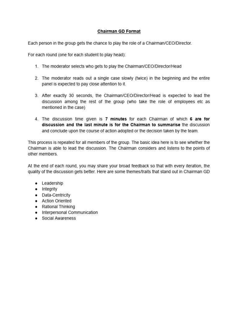 Chairman GD Format and Topics | PDF | Business | Economies