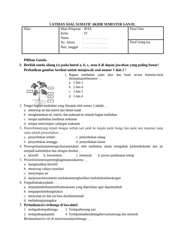 Latihan Soal Ipas Sumatif Akhir Semester Ganjil | PDF