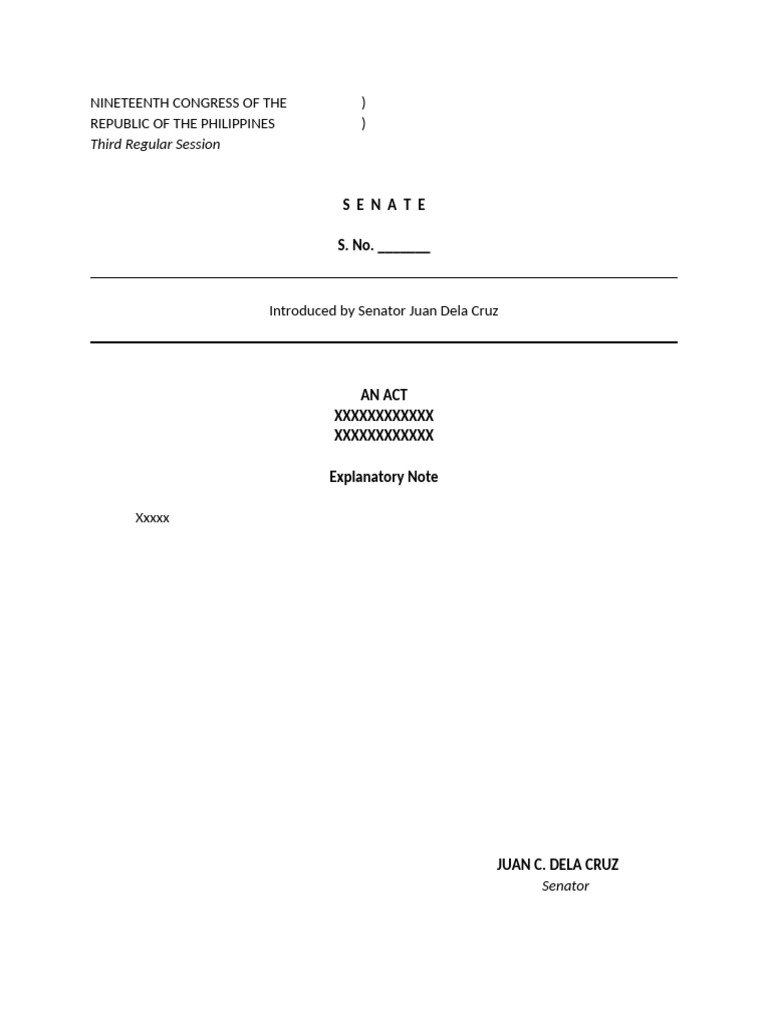 Philippine Senate Bill Template | PDF