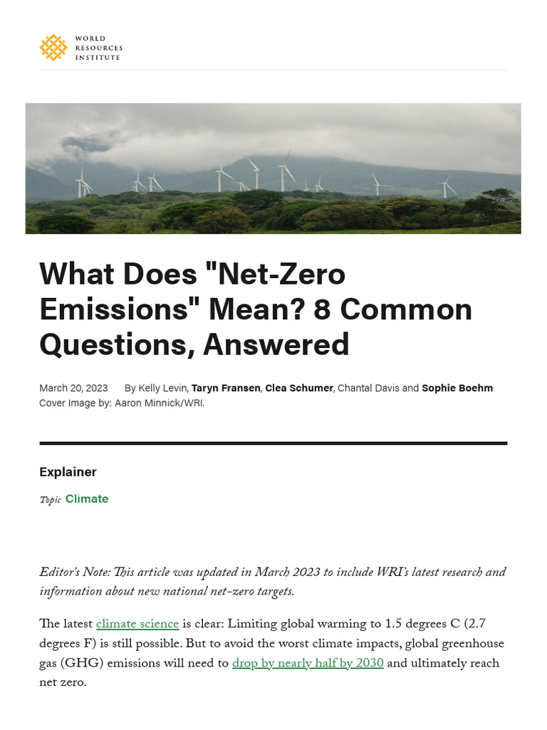 What Does Net-Zero Emissions Mean - World Resources Institute | PDF | Climate Change ...