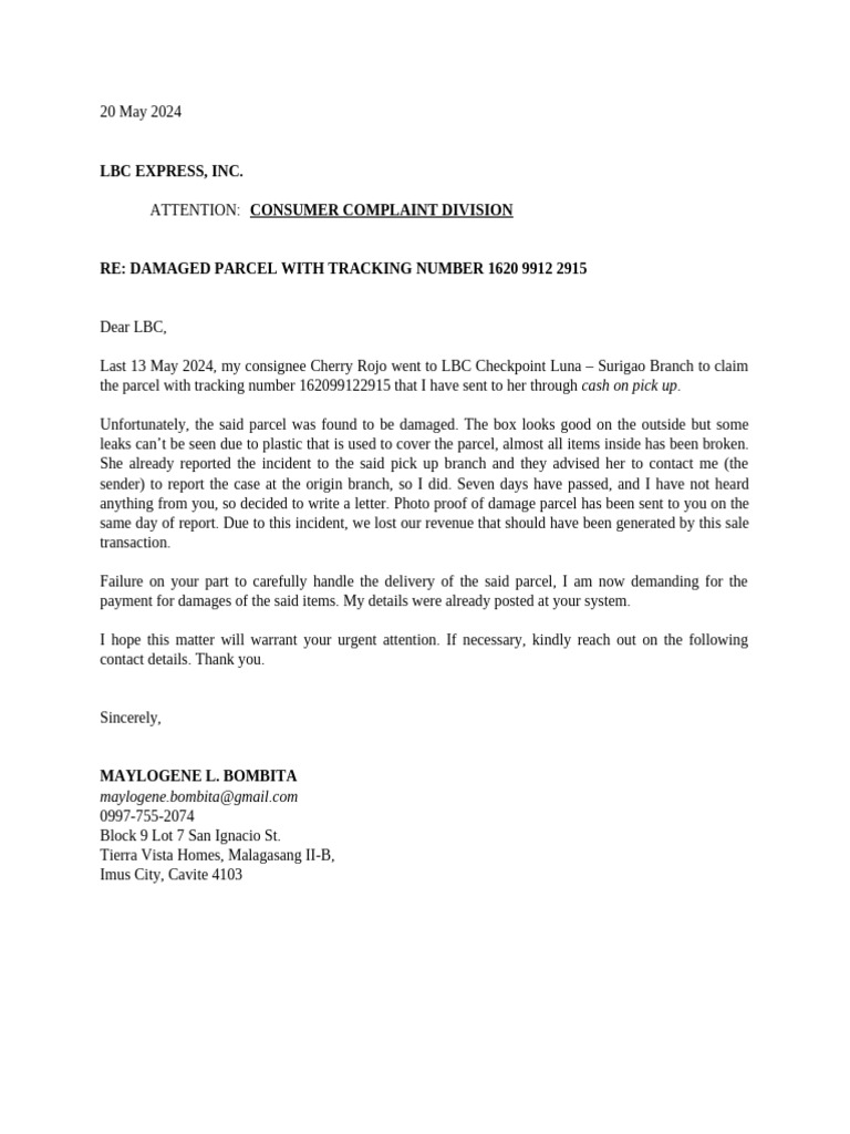 LBC Express, Inc. Consumer Complaint Division: Cash On Pick Up | PDF