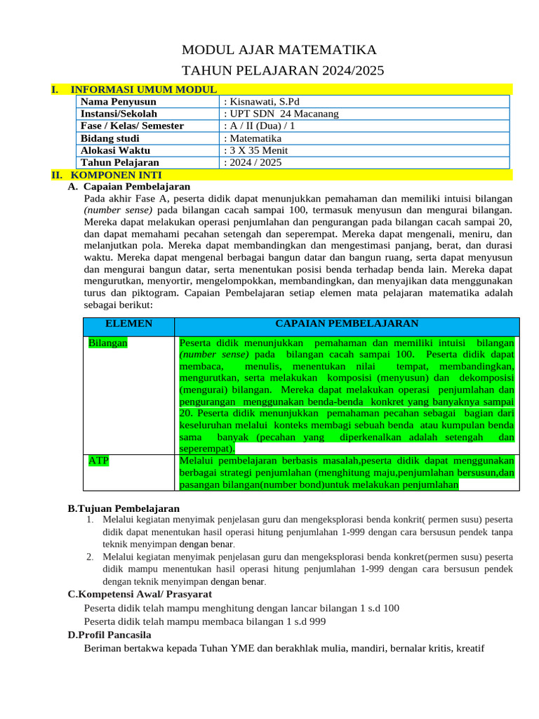 Modul Ajar Matematika Kls 2 Observasi | PDF
