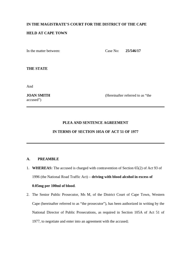 Plea and Sentence Agreement: DUI Case | PDF | Plea | Driving Under The ...
