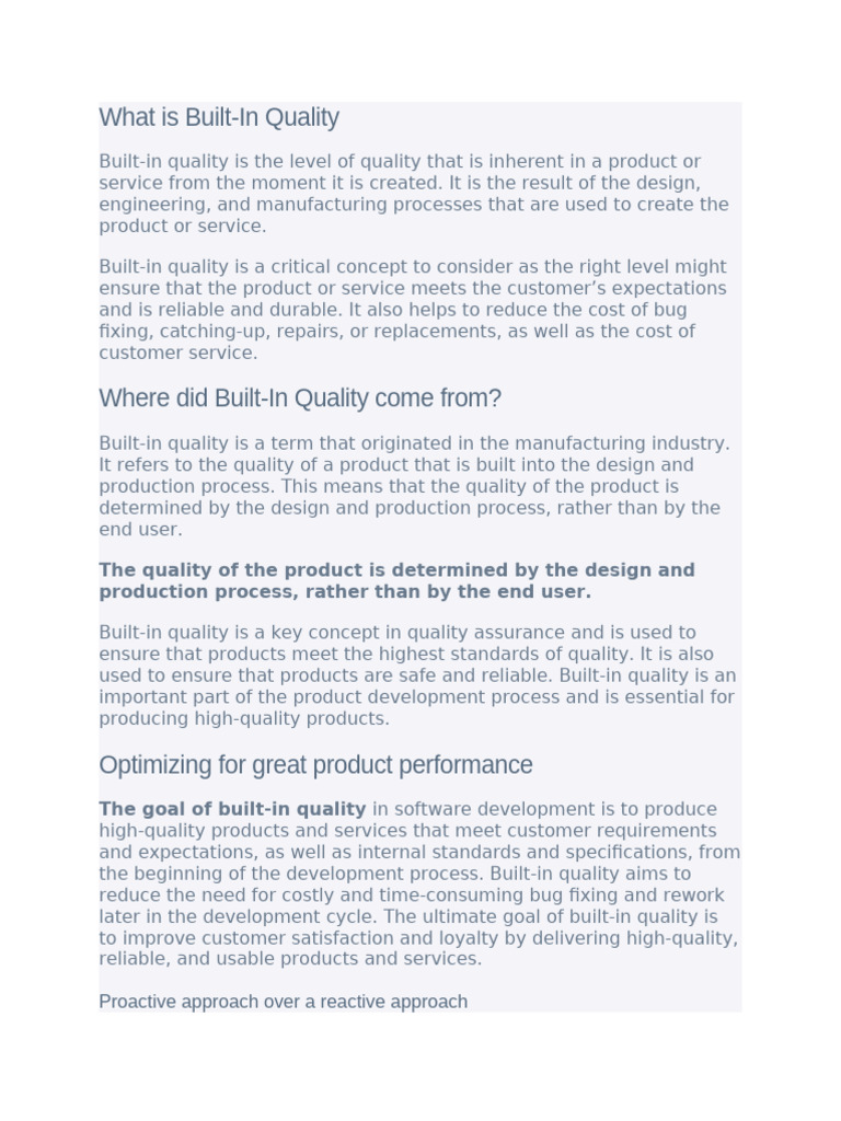Built in Quality | PDF | Quality (Business) | Performance Indicator