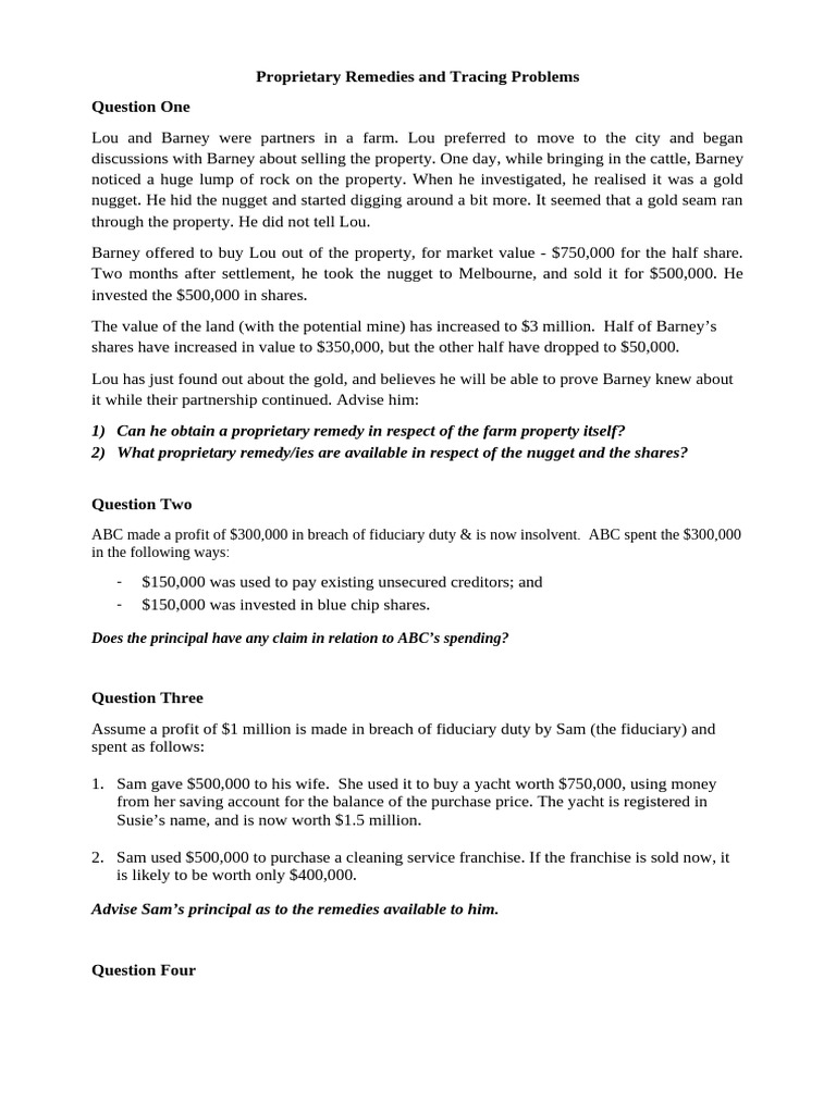 Proprietary Remedies and Tracing Problems - Alicias Stream | PDF ...