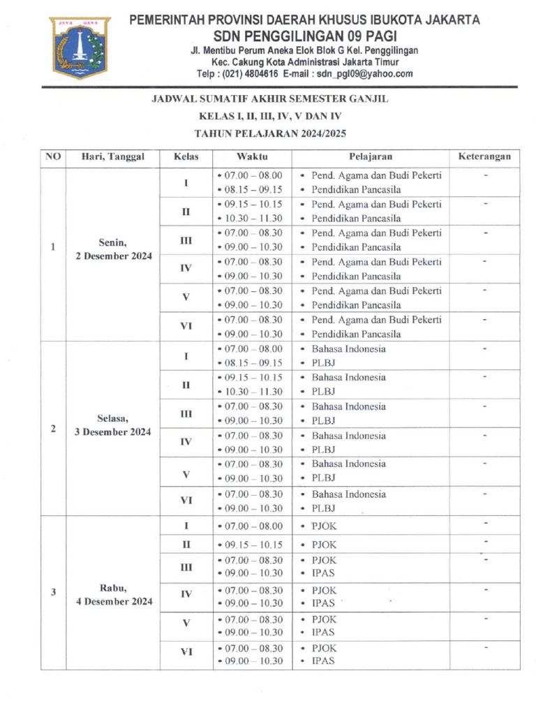 Jadwal Sas SMT Ganjil 2024 | PDF