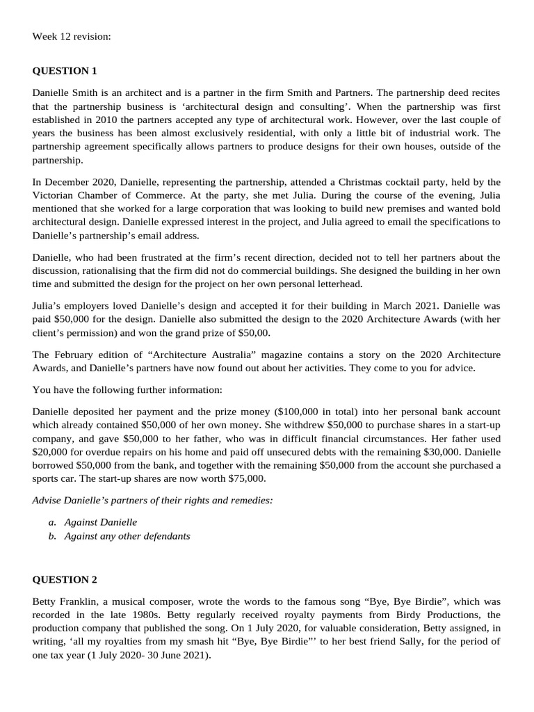 Week 12 Revision 2024 | PDF | Private Law