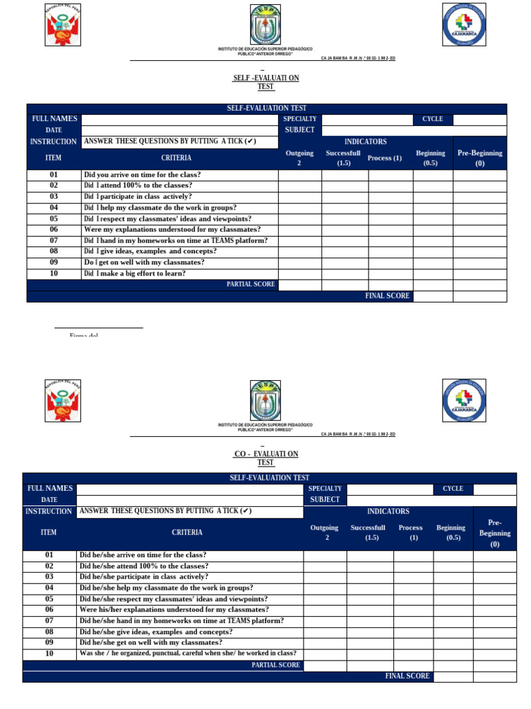 Auto&coevaluation - 2ND Unit | PDF