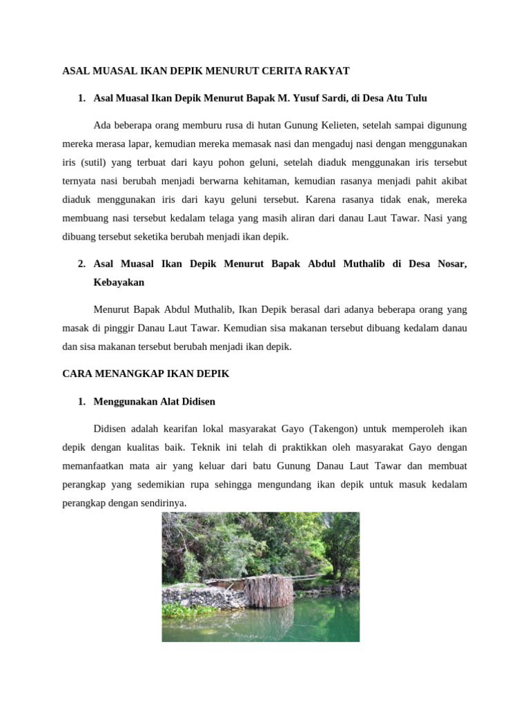 Asal Usul dan Penangkapan Ikan Depik | PDF