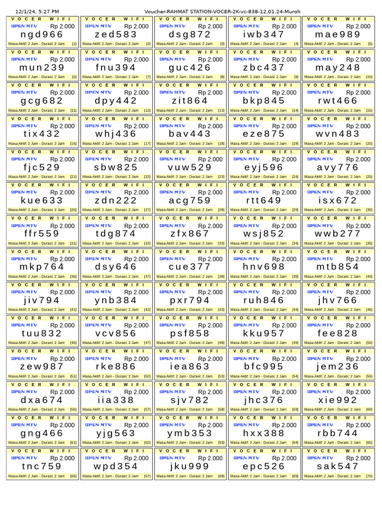 Voucher Rahmat Station Vocer 2k VC 838 12.01.24 Muroh | PDF