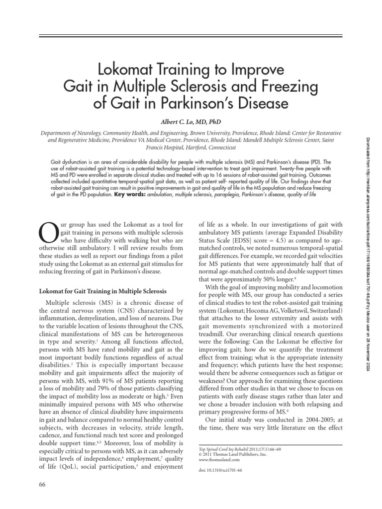 Lokomat Therapy for MS and PD Gait Improvement | PDF | Multiple ...