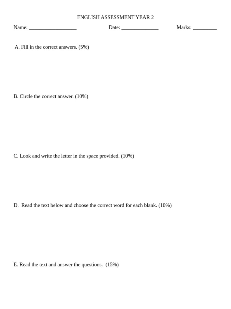 English Assessment Year 2 | PDF