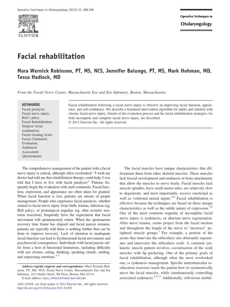 Facial Rehab for Nerve Injury | PDF | Physical Therapy | Electromyography