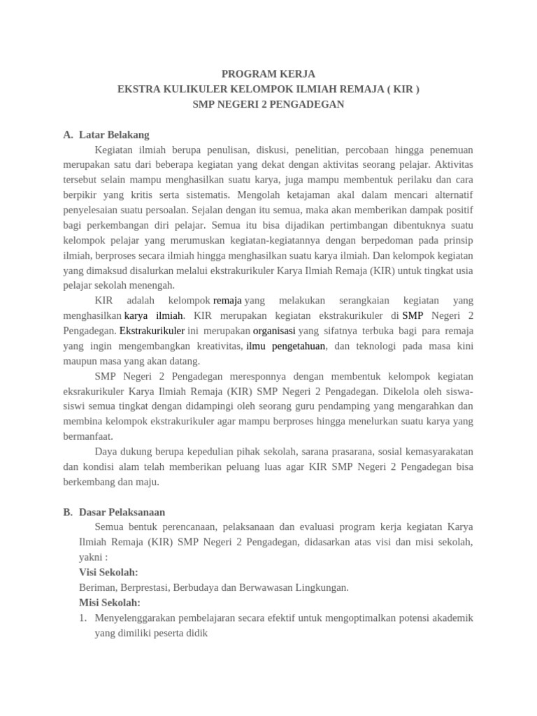 Program Kerja Kir | PDF