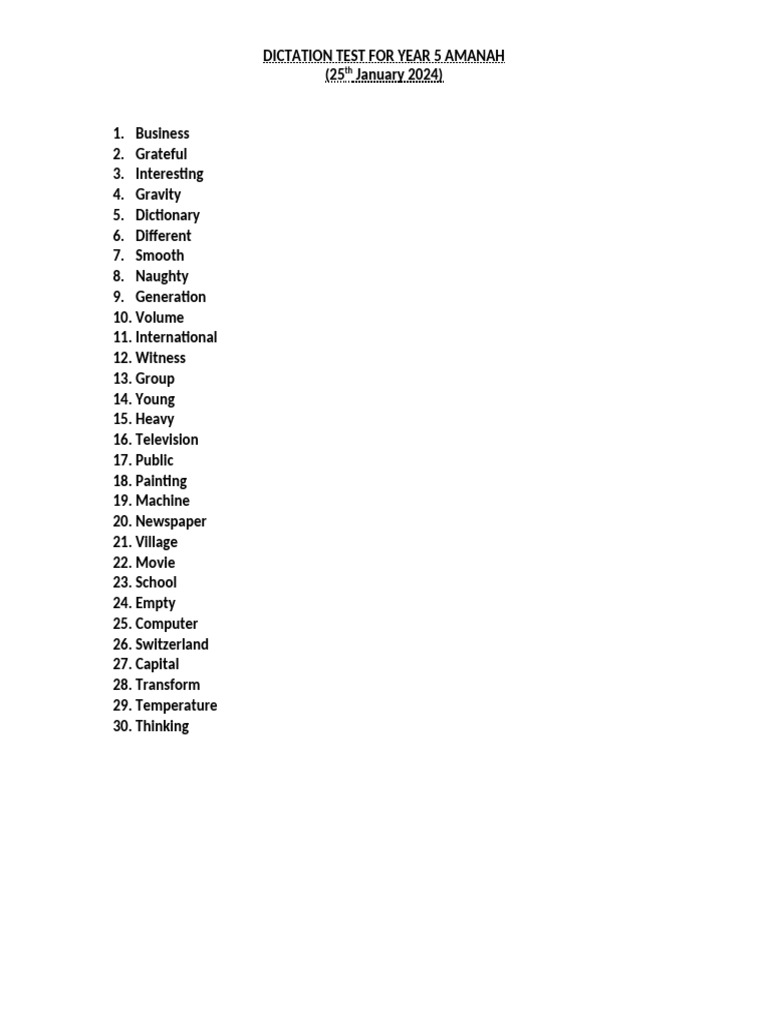 Dictation Test Year 5a | PDF