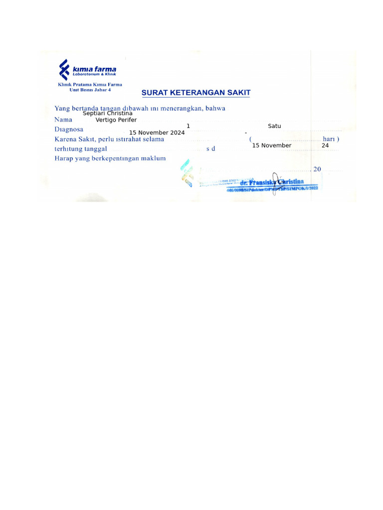 Surat Sakit Bu CT | PDF