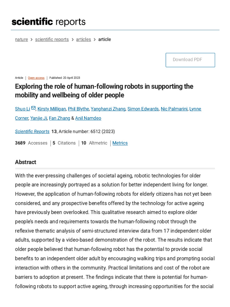 Exploring The Role of Human-Following Robots in Supporting The Mobility and Wellbeing of Older ...