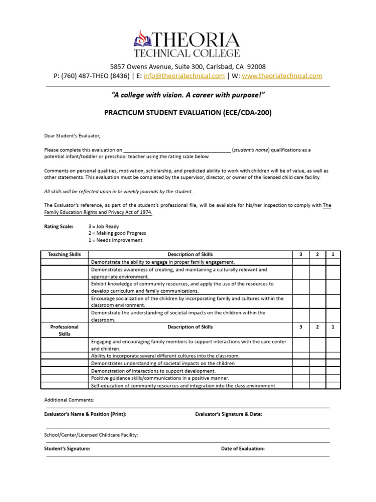 ECE - CDA - 200 Student Evaluation Rev.4.7.22 2 | PDF | Child Care ...
