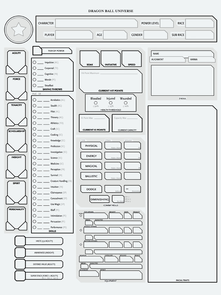 DBU Character Sheet Fillable | PDF