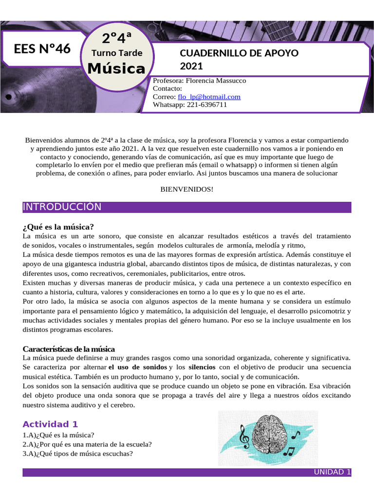 Musica 1ro Ees 46 Cuadernillo de Apoyo-Primera Edicion | PDF | Ritmo | Tempo