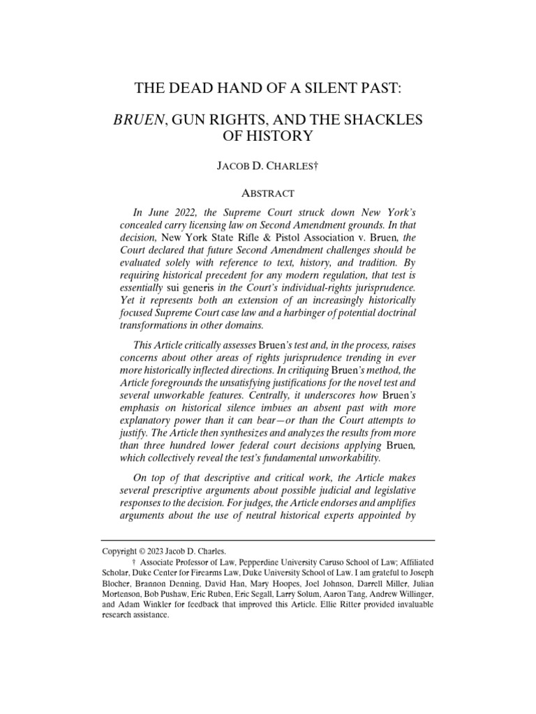 The Dead Hand of A Silent Past - Bruen Gun Rights and The Shackl | PDF ...