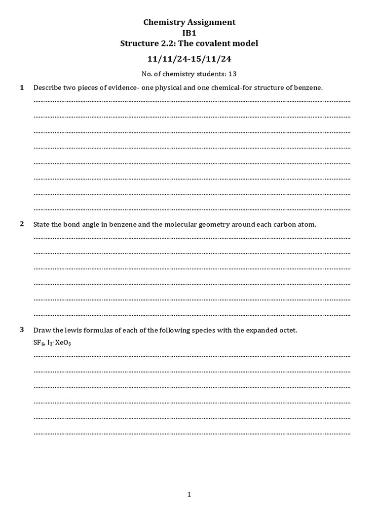 Assignment 2.2 IB1 Worksheet 2 | PDF | Molecular Physics | Chemical ...