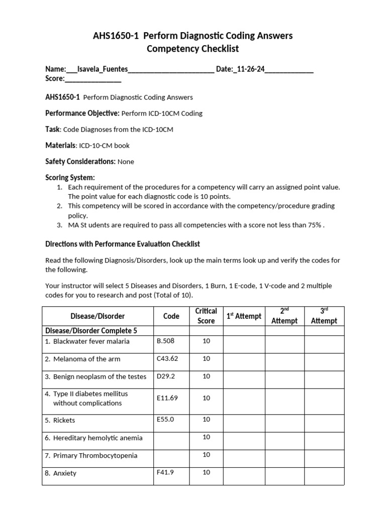 AHS1650-1 Diagnostic Coding Competency | PDF | Edema | Diseases And Disorders