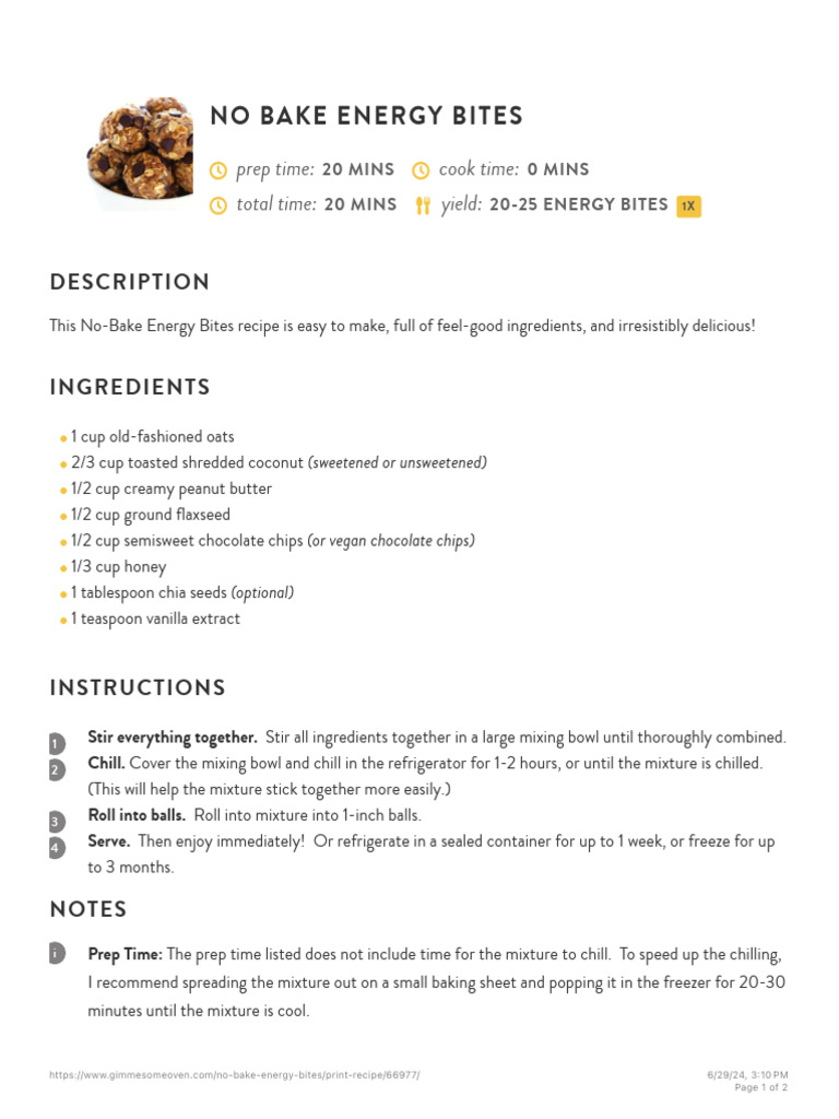 No Bake Energy Bites - Gimme Some Oven | PDF