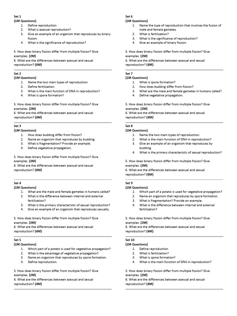 Reproduction Slip Test 10 Sets | PDF | Reproduction | Sexual Reproduction
