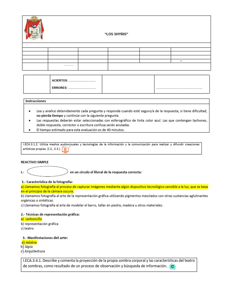 8vo Diagnistico Con Respuetas - Docx 2024-2025 | PDF | Imagen | Bailes