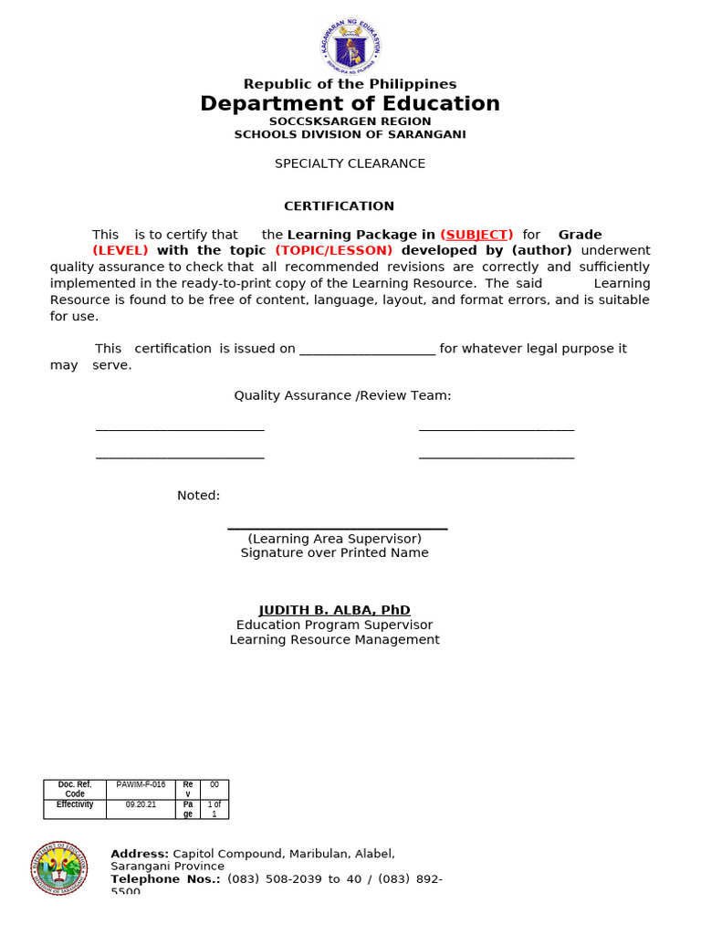 TEMPLATE LRMS Specialty Clearance | PDF