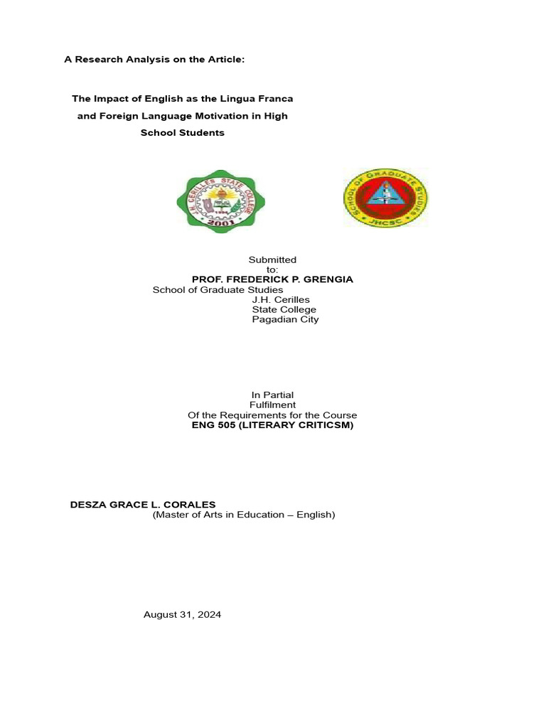 Impact of English on High School Language Motivation | PDF ...